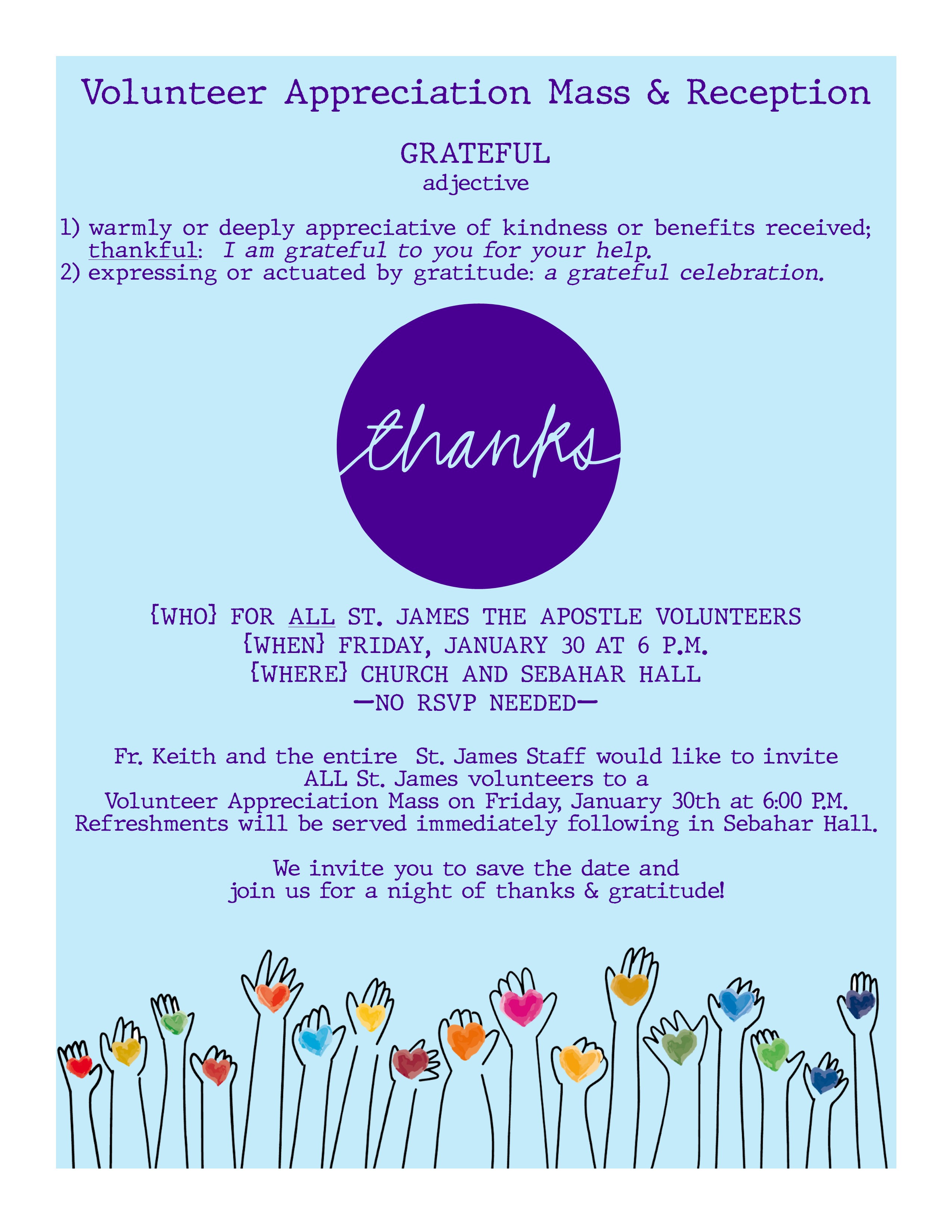 Join Us for the All Volunteer Appreciation Mass & Reception on Friday ...